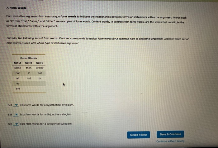 Solved 7. Form Words Each deductive argument form uses | Chegg.com