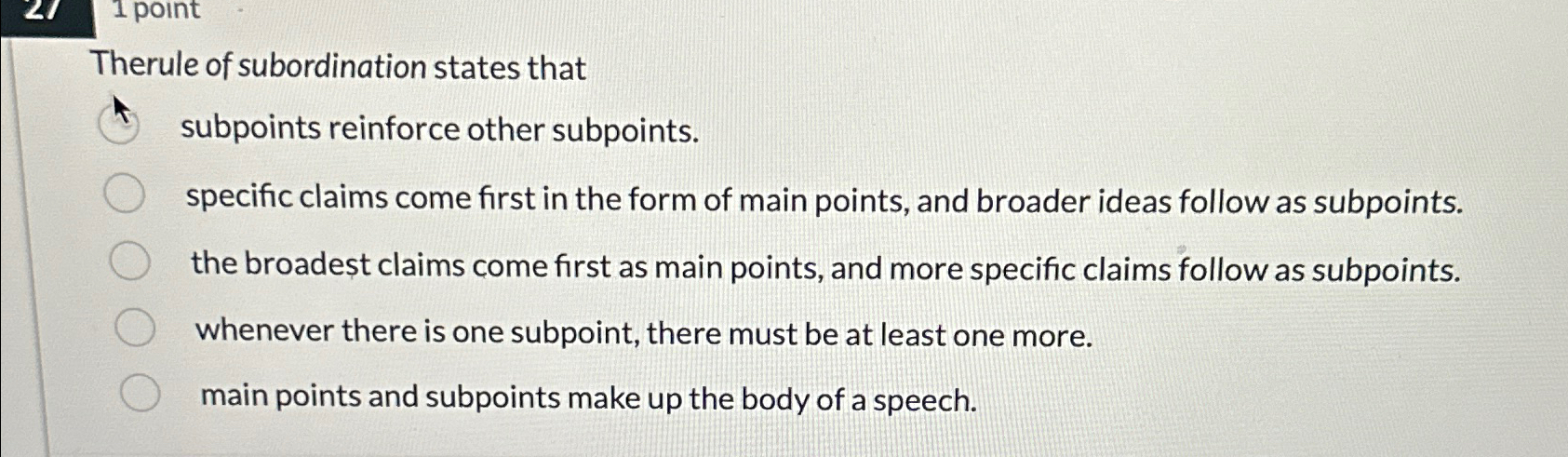 Solved Therule of subordination states thatsubpoints | Chegg.com