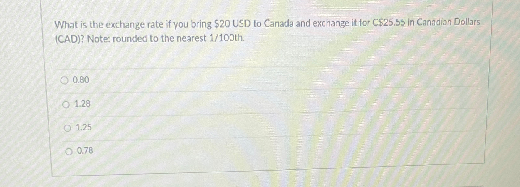 Solved What is the exchange rate if you bring $20 ﻿USD to | Chegg.com