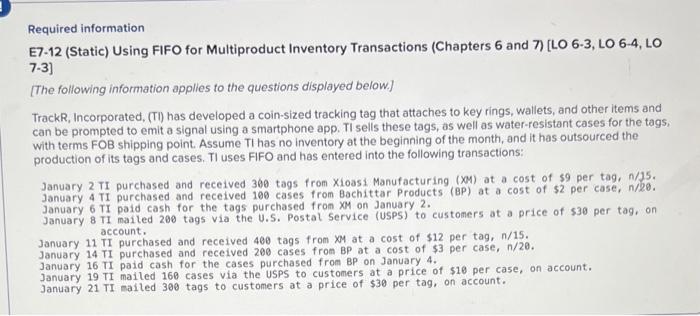 Solved Required information E7-12 (Static) Using FIFO for | Chegg.com