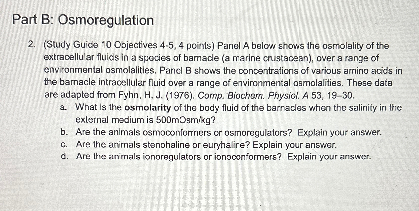 Solved Part B: Osmoregulation2. (Study Guide 10 ﻿Objectives | Chegg.com