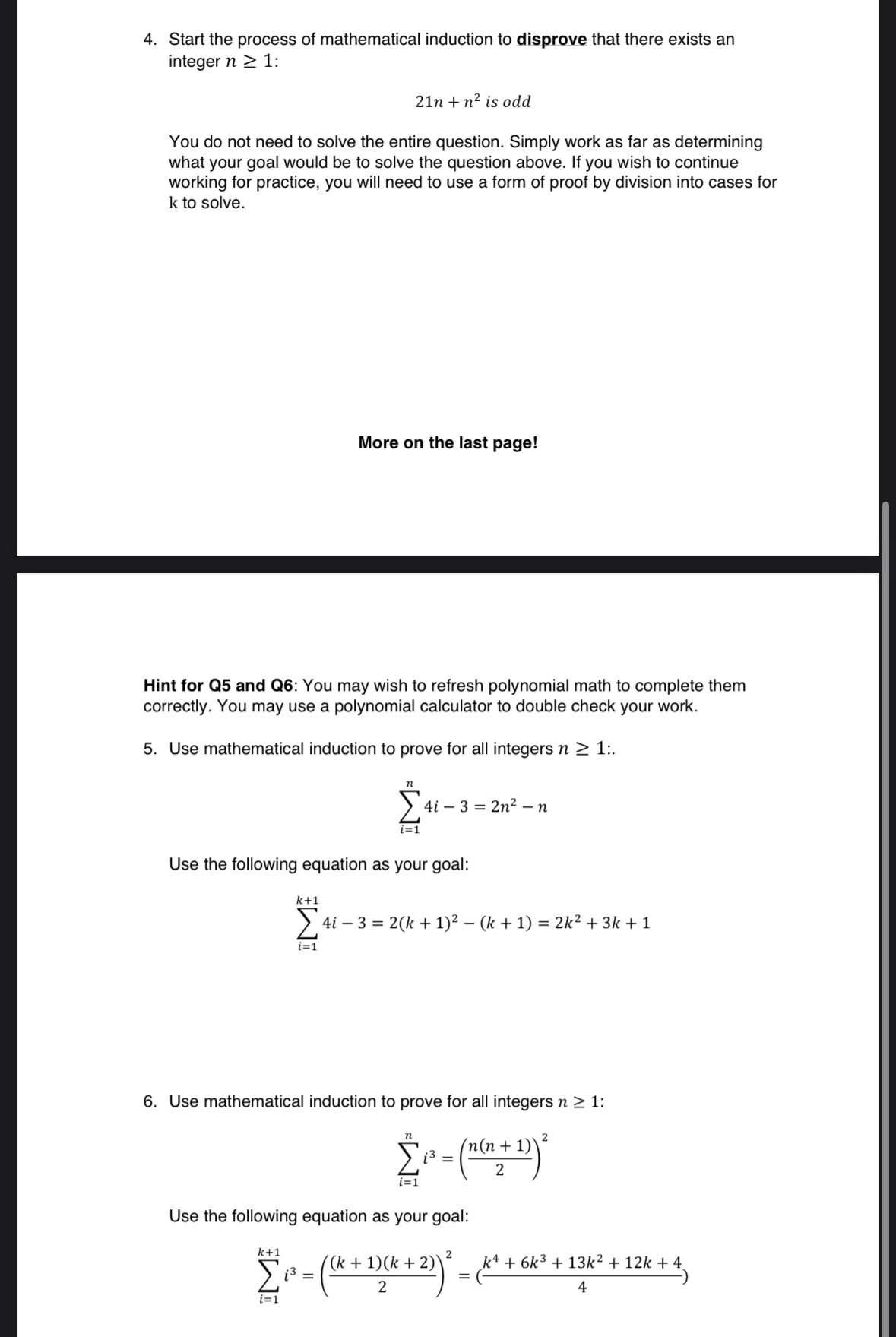 Solved Start the process of mathematical induction to | Chegg.com