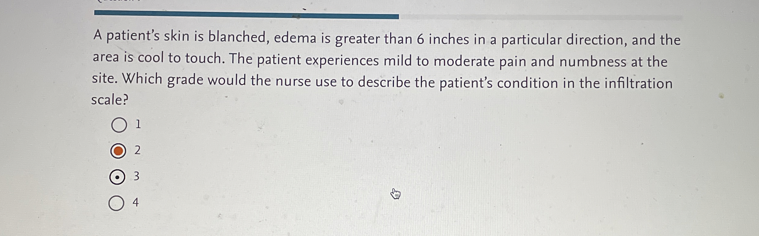 A patient's skin is blanched, edema is greater than 6 | Chegg.com