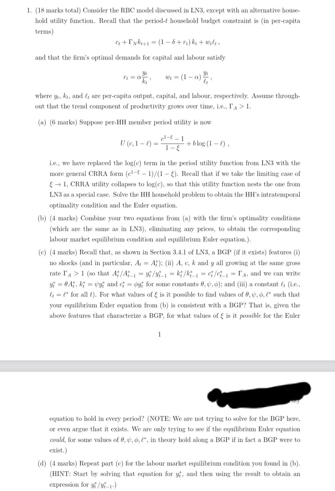 Solved 1. (18 marks total) Consider the RBC model discussed | Chegg.com Solved 1. (18 marks total) Consider the RBC model discussed | Chegg.com