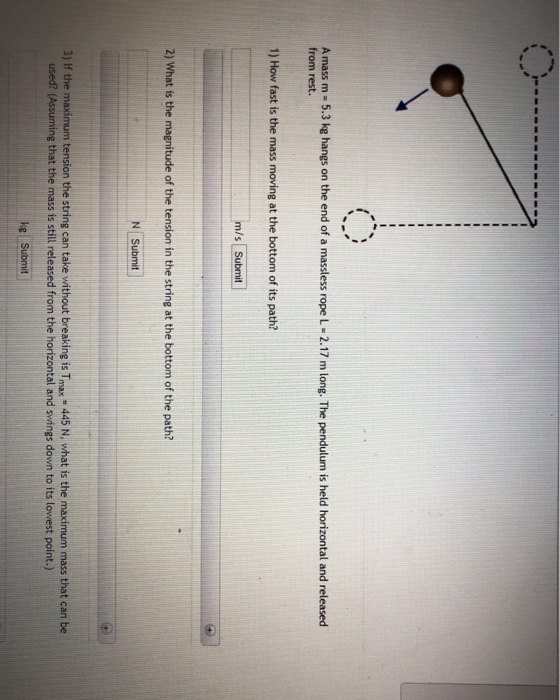 Solved A mass m - 5.3 kg hangs on the end of a massless rope | Chegg.com