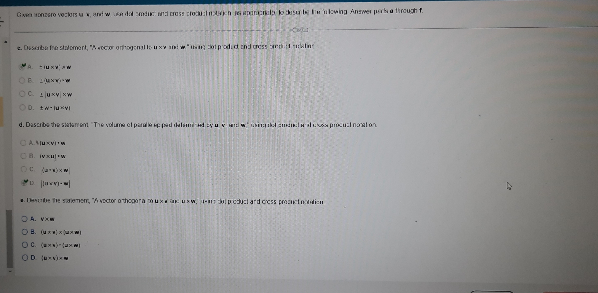Solved Given nonzero vectors u,v, ﻿and w, ﻿use dot product | Chegg.com