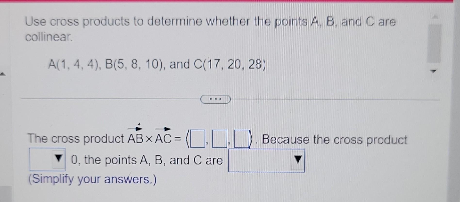 Solved Use cross products to determine whether the points A, | Chegg.com