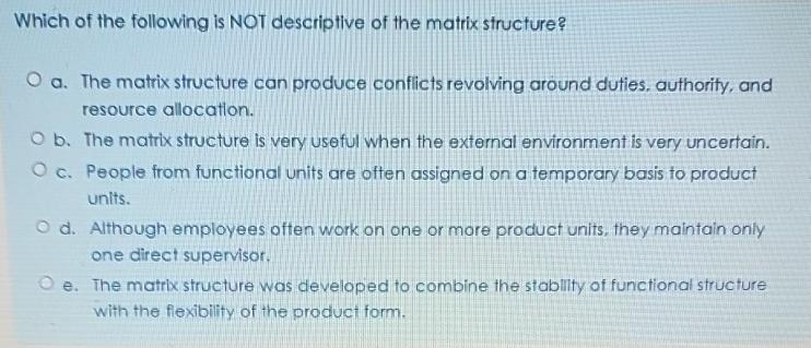 Solved Which of the following is NOT descriptive of the | Chegg.com