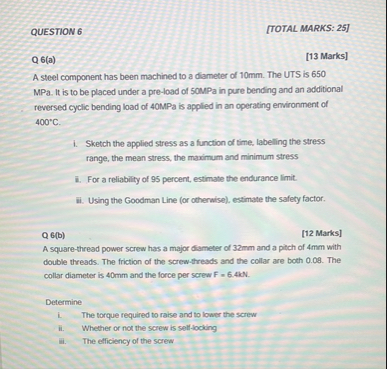 Solved QUESTION 6[TOTAL MARKS: 25]Q6(a)[13 ﻿Marks]A steel | Chegg.com