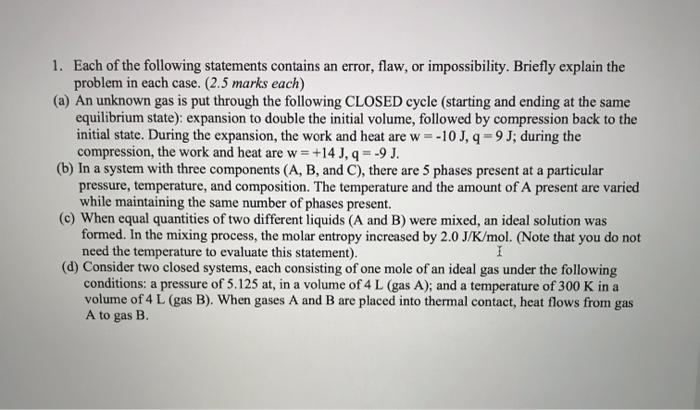 Solved 1. Each of the following statements contains an | Chegg.com