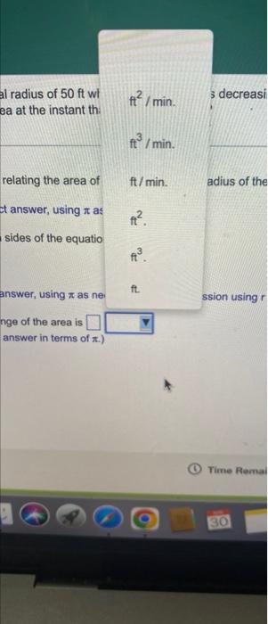 Solved A circle has an initial radius of 50 ft when the | Chegg.com
