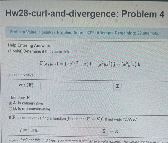 Solved Hw28-curl-and-divergence: Problem 4 Problem Value: 1 | Chegg.com