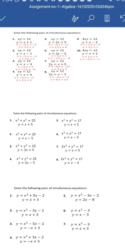 Solved Assignment-no-1-Algebra-16102020-054346pm Solve the | Chegg.com
