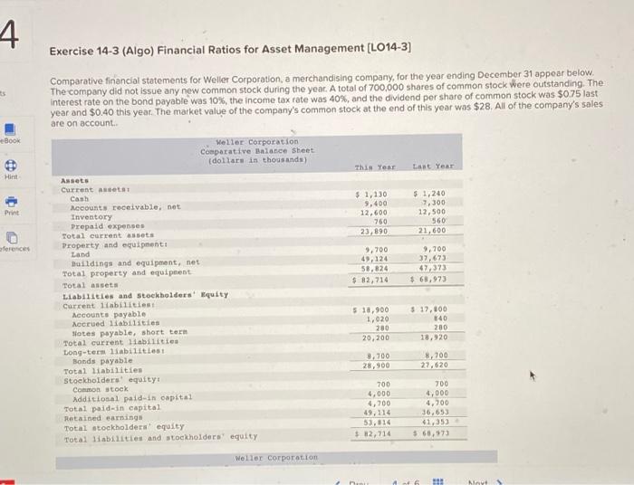 Solved Exercise 14-3 (Algo) Financial Ratios for Asset | Chegg.com