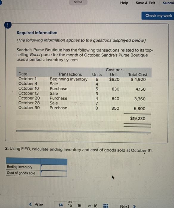 Solved Saved Help Save & Exit Submi Check my work Required | Chegg.com