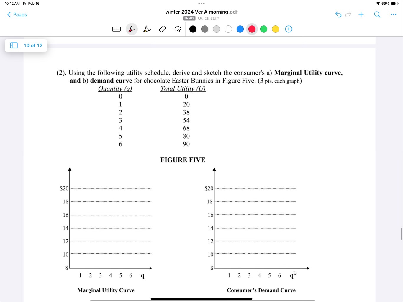 Solved (2). ﻿Using the following utility schedule, derive | Chegg.com