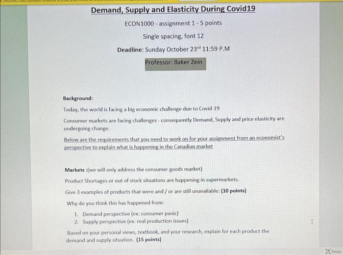 Solved Demand, Supply and Elasticity During Covid19 ECON1000 | Chegg.com