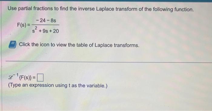 Solved Use partial fractions to find the inverse Laplace | Chegg.com