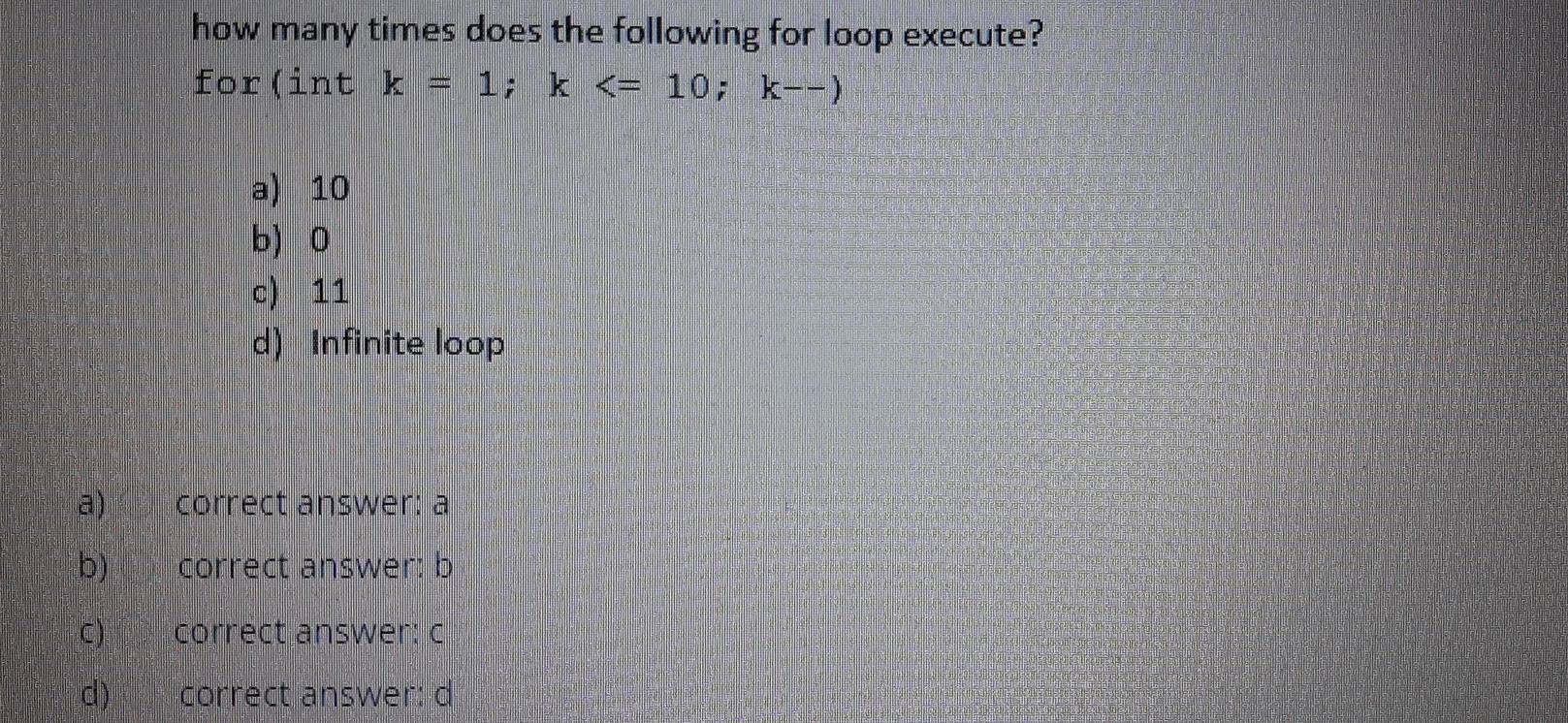 Solved how many times does the following for loop execute? | Chegg.com