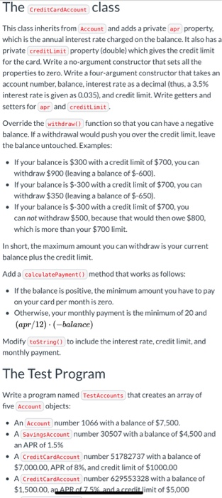 Solved The Account class Create a class named Account, which | Chegg.com