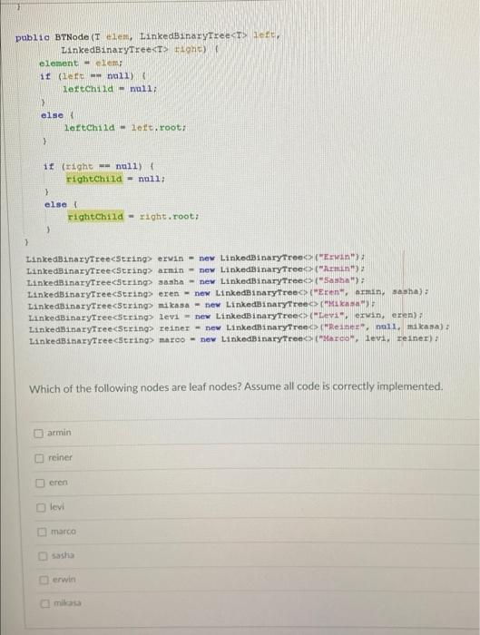 Solved Given the following code: publia LinkedBinary Tree | Chegg.com