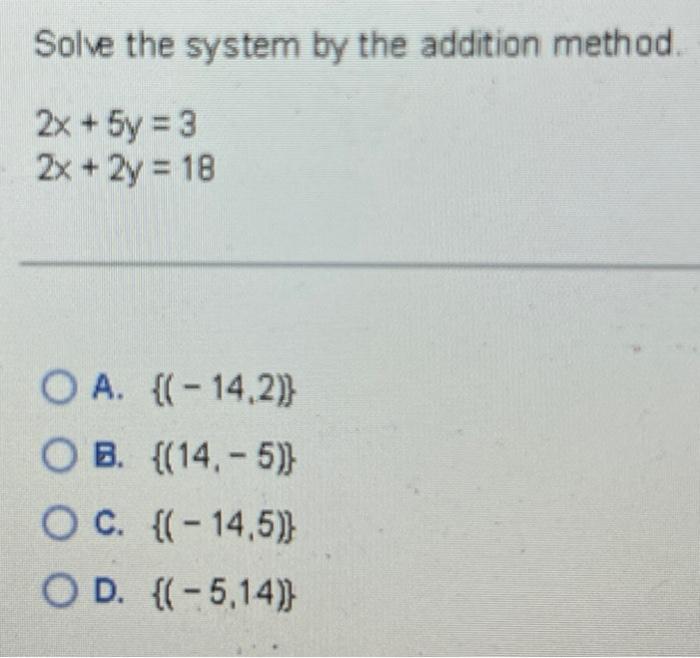 Solved Solve the system by the addition method. | Chegg.com