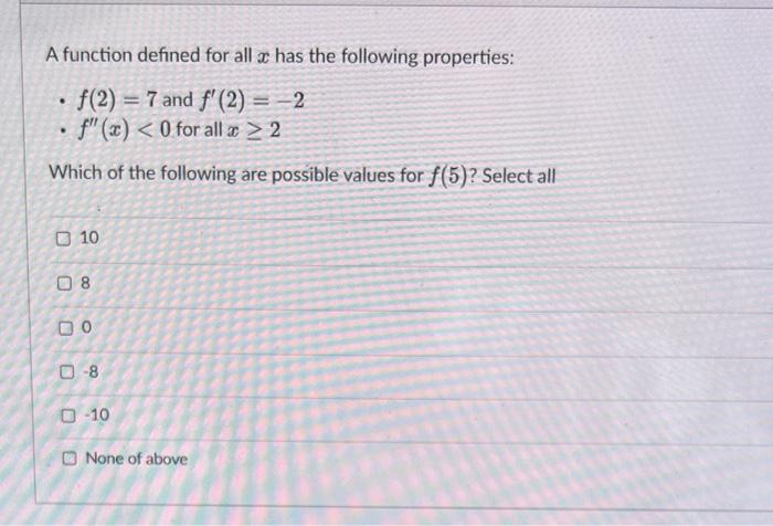 Solved A function defined for all x has the following | Chegg.com