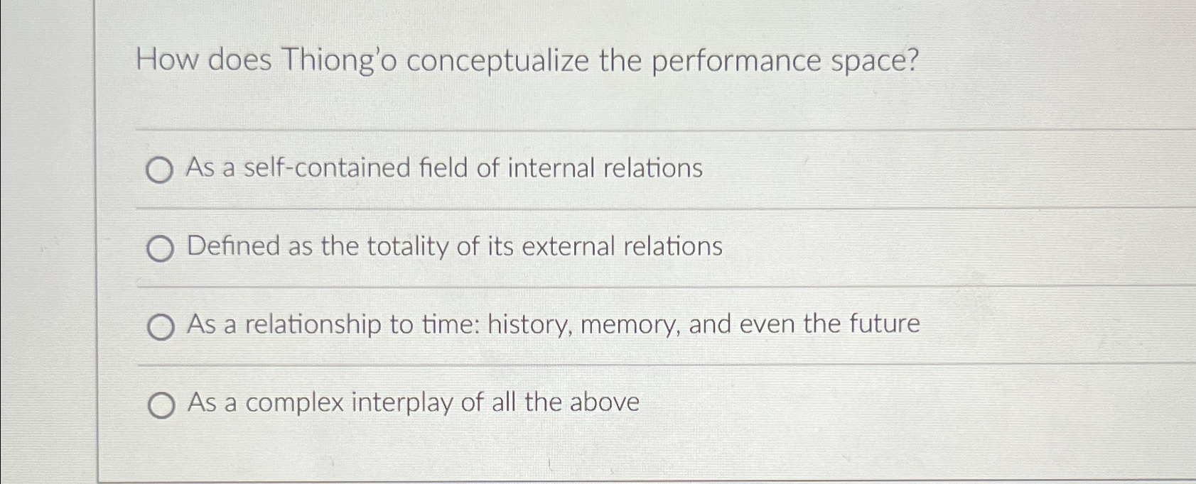 Solved How does Thiong'o conceptualize the performance | Chegg.com