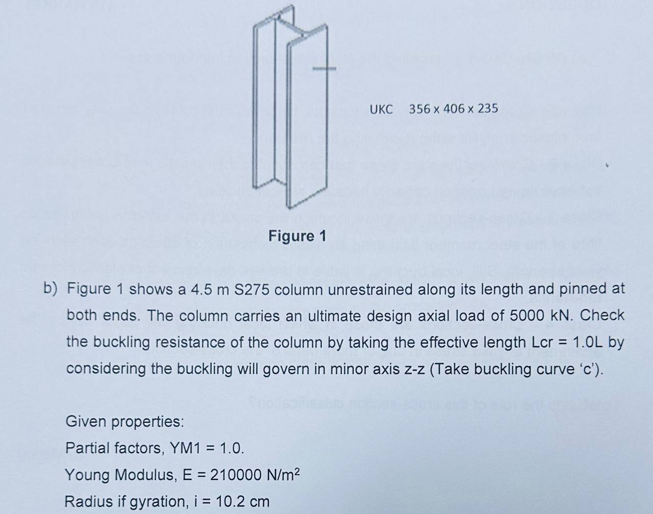 Solved UKC ,356×406×235b) ﻿Figure 1 ﻿shows a 4.5m ﻿S275 | Chegg.com