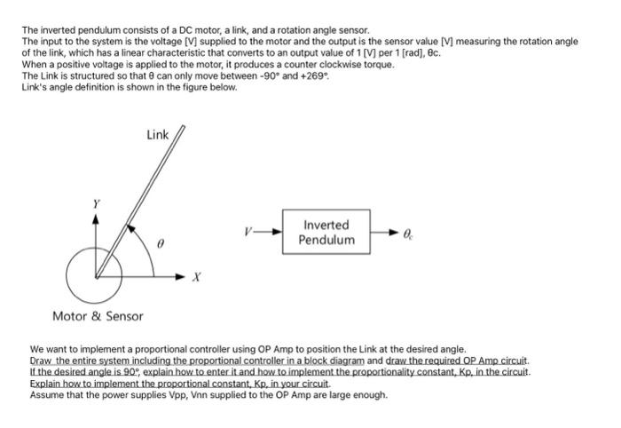 Solved The inverted pendulum consists of a DC motor, a link, | Chegg.com