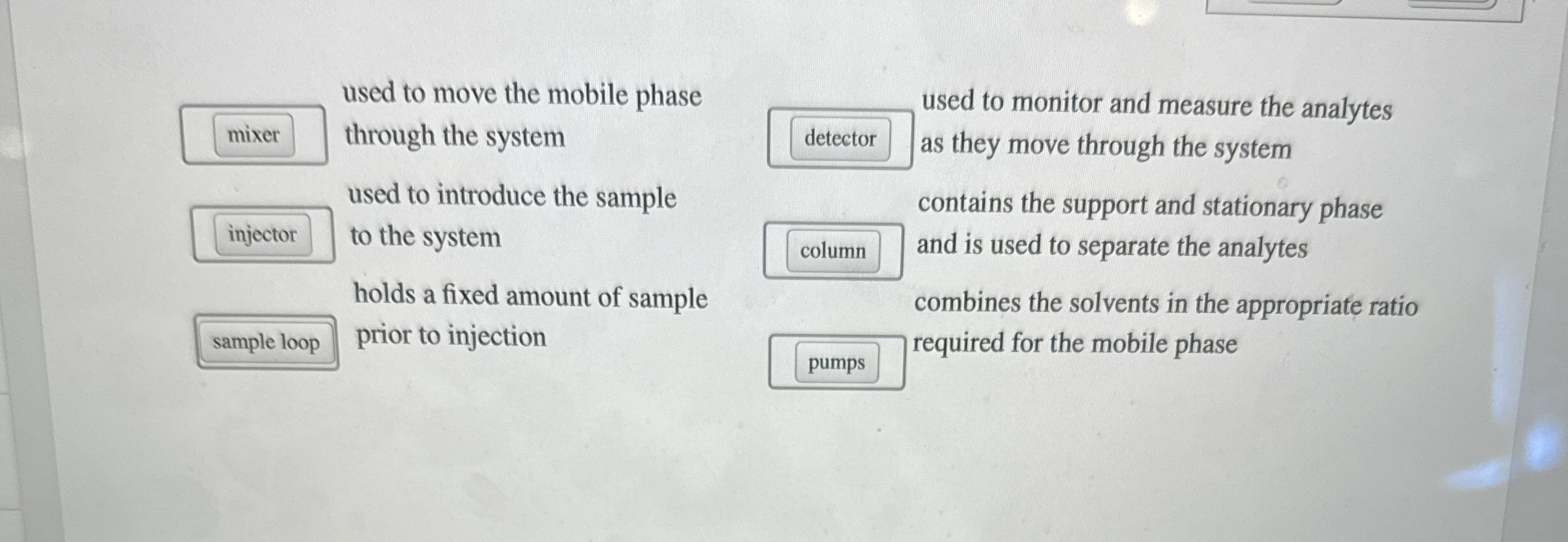 Solved used to move the mobile phase mixer through the | Chegg.com