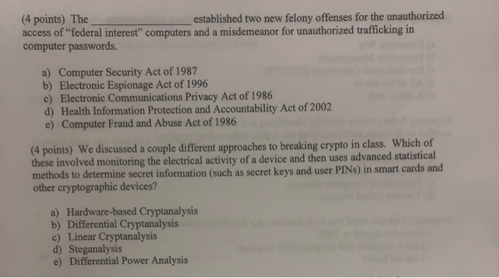 Solved (4 points) A Public Key encryption algorithm is an | Chegg.com