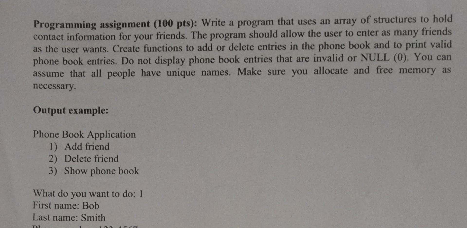 Solved Phone Book Application 1) Add friend 2) Delete | Chegg.com