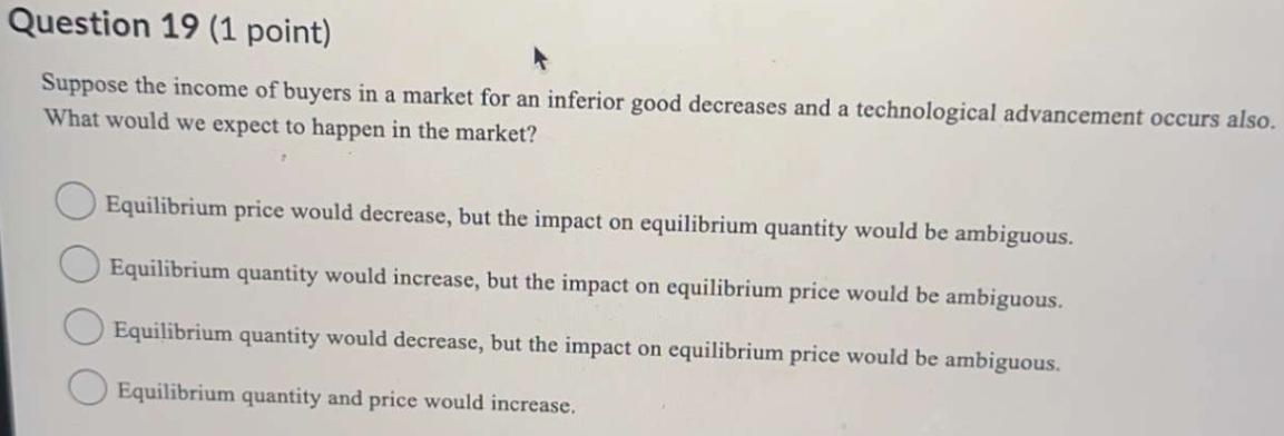 Solved Question 19 (1 ﻿point)Suppose the income of buyers in | Chegg.com