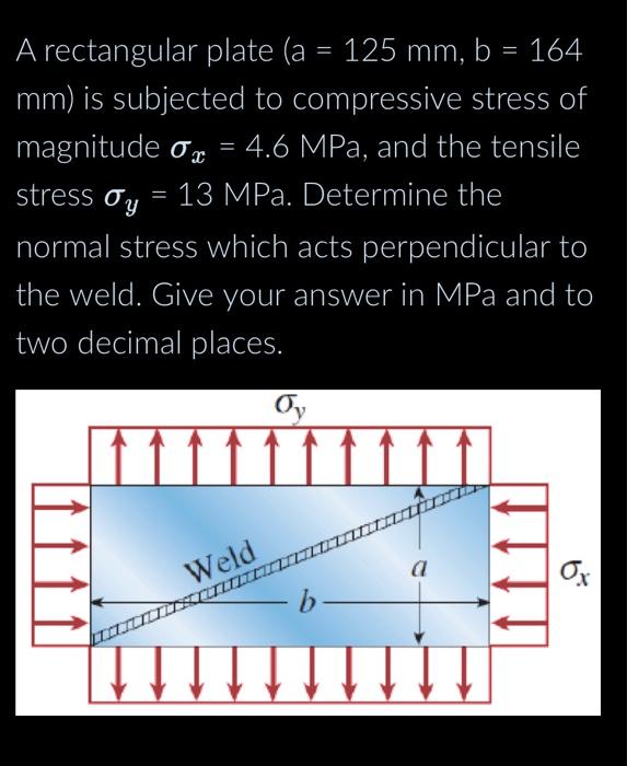 Solved A rectangular plate (a=125 mm, b=164 mm ) is | Chegg.com