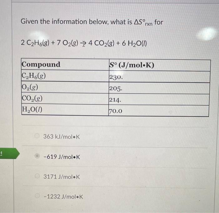 Solved Given the information below, what is ΔS∘ rxn for | Chegg.com