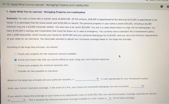 Based on the large-loss principle and your particular | Chegg.com
