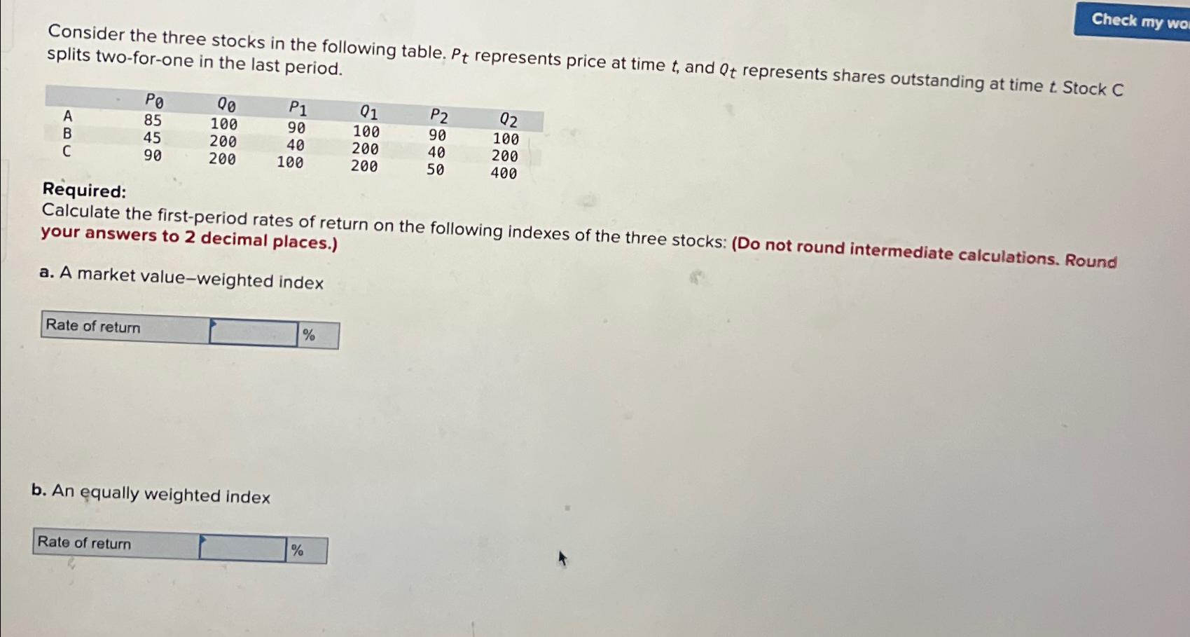 Solved Consider the three stocks in the following table. Pt | Chegg.com