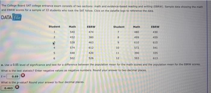 Solved The College Board SAT college entrance exam consists | Chegg.com