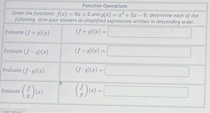 Solved Function Operations Given the functions: f(x)=8x+2 | Chegg.com