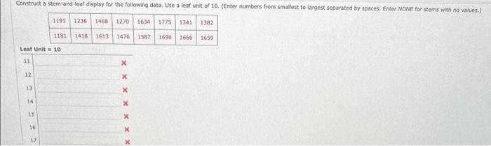 Solved Construct a stem-and-leaf display for the following | Chegg.com