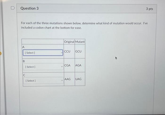Solved For each of the three mutations shown below, | Chegg.com