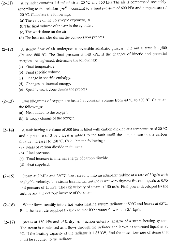 Solved (2-11) ﻿A cylinder contains 1.5m3 ﻿of air at 20°C | Chegg.com