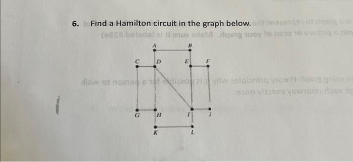 Solved 6. Find a Hamilton circuit in the graph below. | Chegg.com