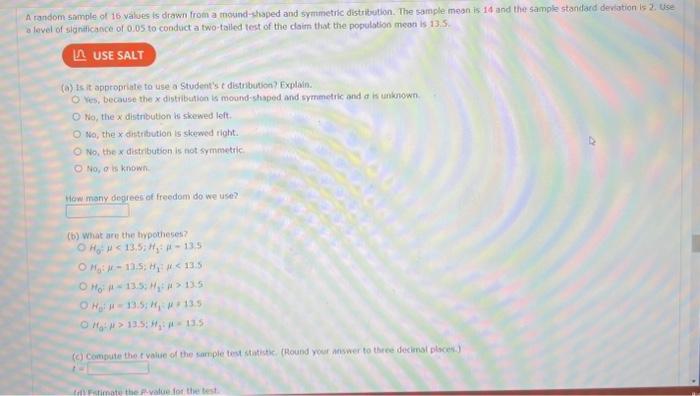 Solved random-sample of 16 values is drawn from a | Chegg.com Solved random-sample of 16 values is drawn from a | Chegg.com