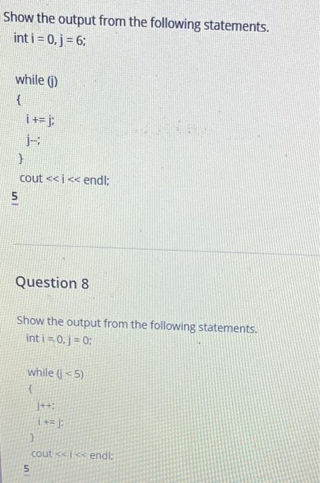 Solved Show the output from the following statements. int | Chegg.com