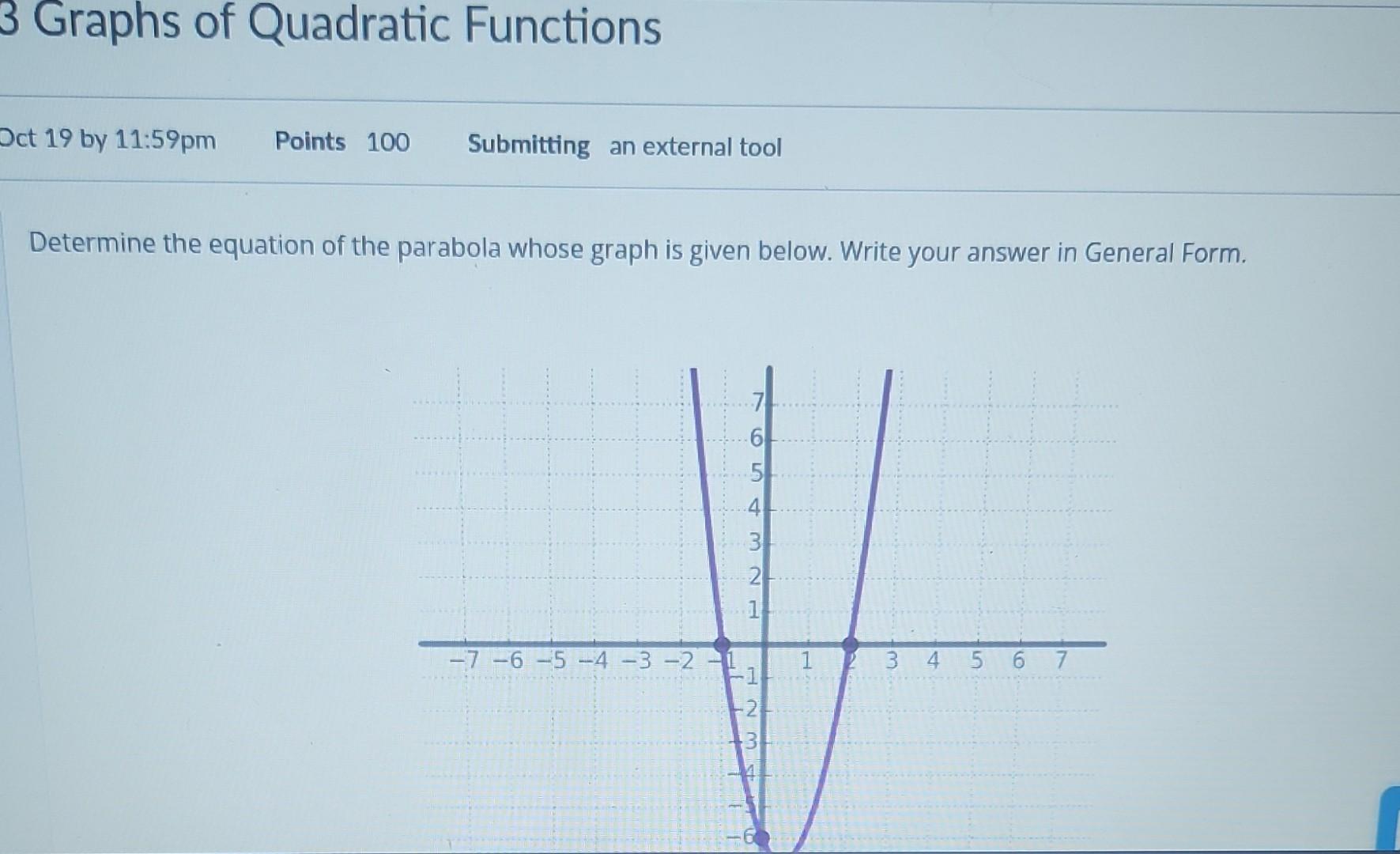 Solved 3 Graphs of Quadratic Functions Dct 19 by 11:59pm | Chegg.com