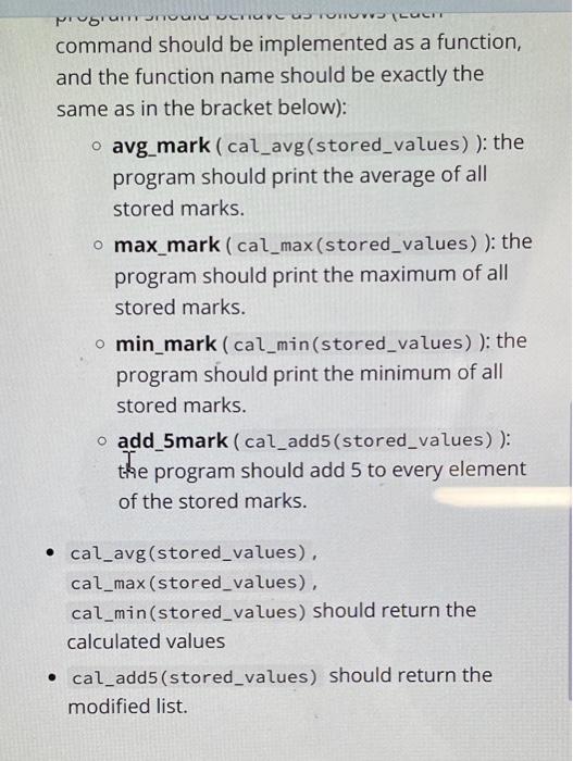 Solved Topic: Mark Manager Write a program mark_manager.py | Chegg.com