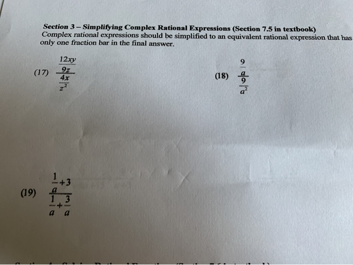 Solved Section 3-Simplifying Complex Rational Expressions | Chegg.com