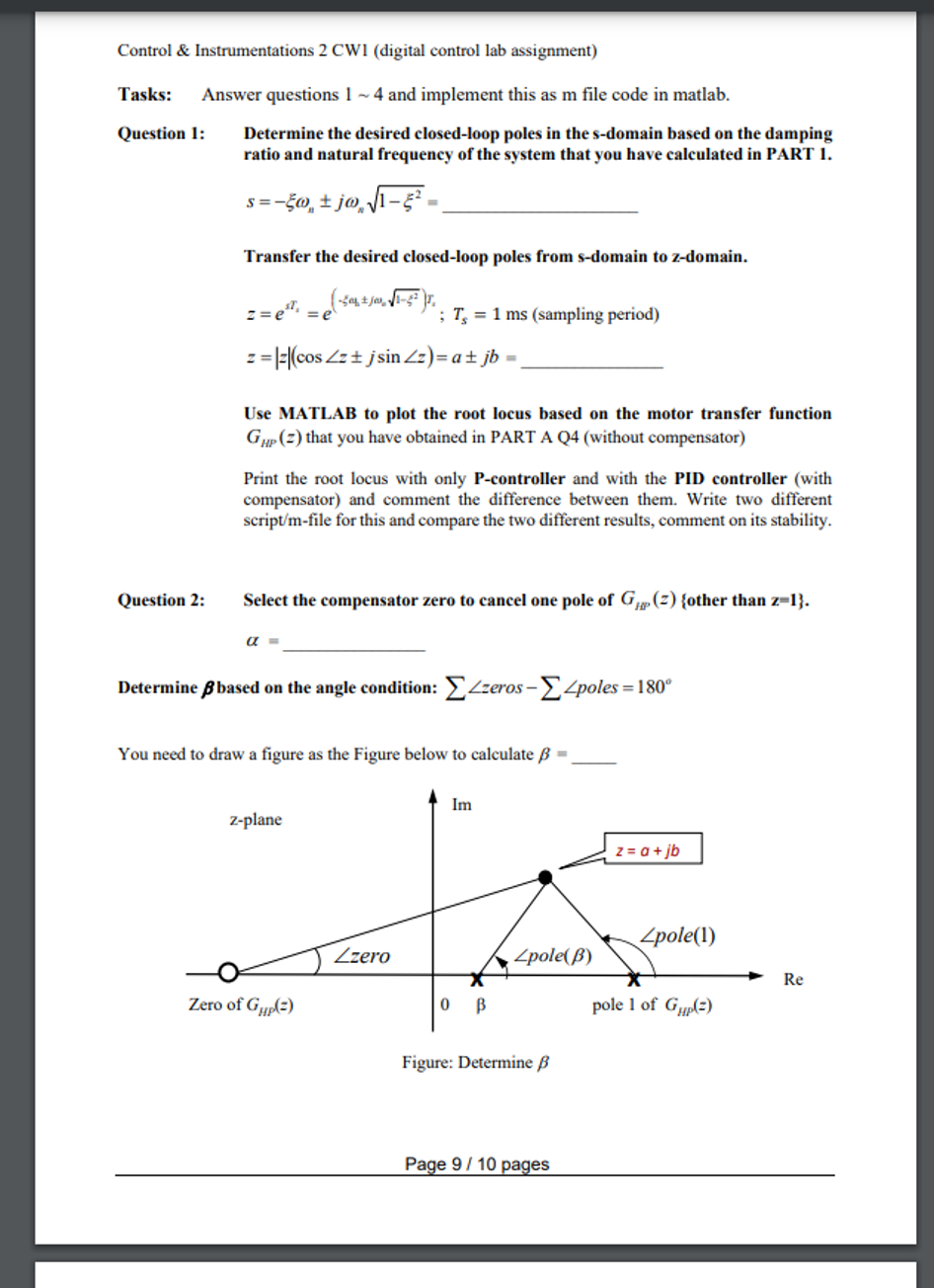 Solved Control & Instrumentations 2 ﻿CW1 (digital control | Chegg.com